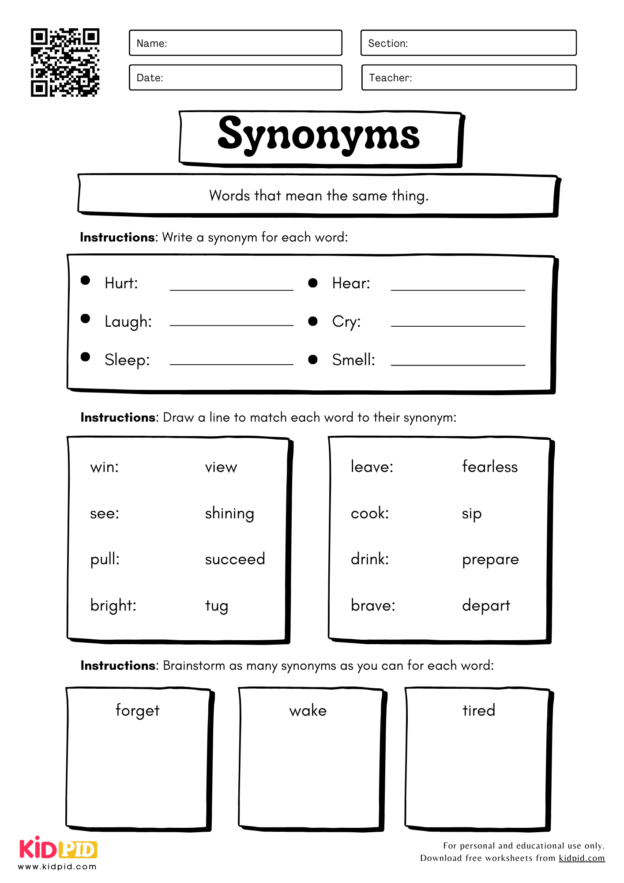 Synonyms Worksheets For Grade 2 - Kidpid