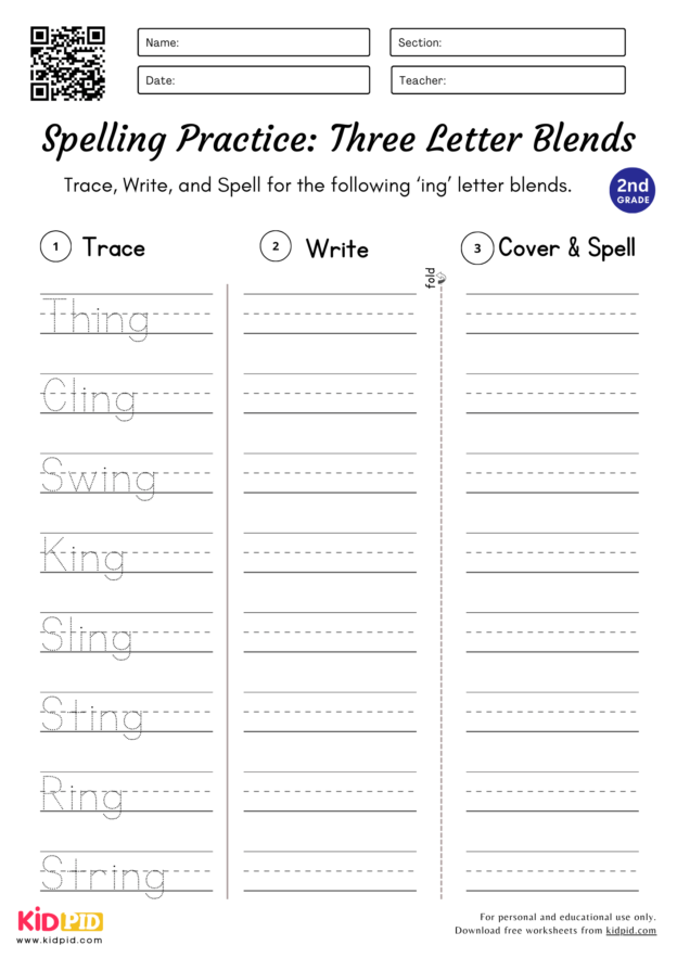 Three Letter Blends Worksheet for Grade 2 - Kidpid