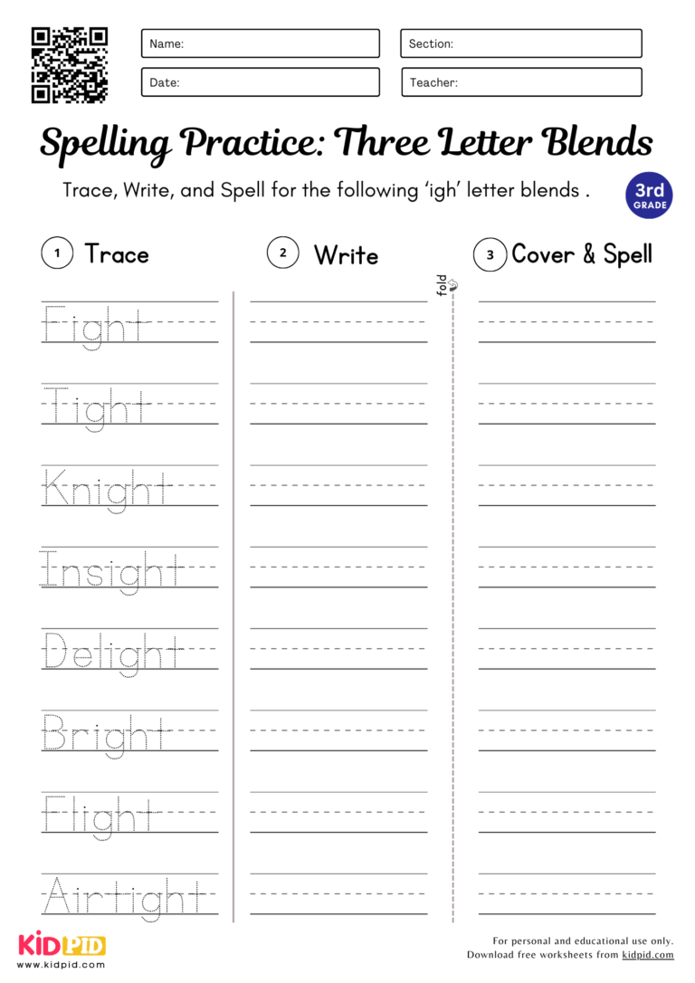 Three Letter Blends Worksheet for Grade 3 - Kidpid
