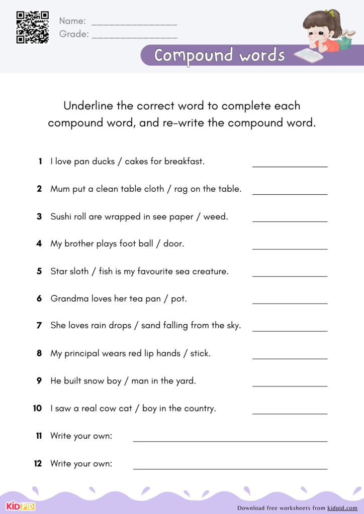 Underline & Write Compound Word Worksheets For Grade 4 - Kidpid