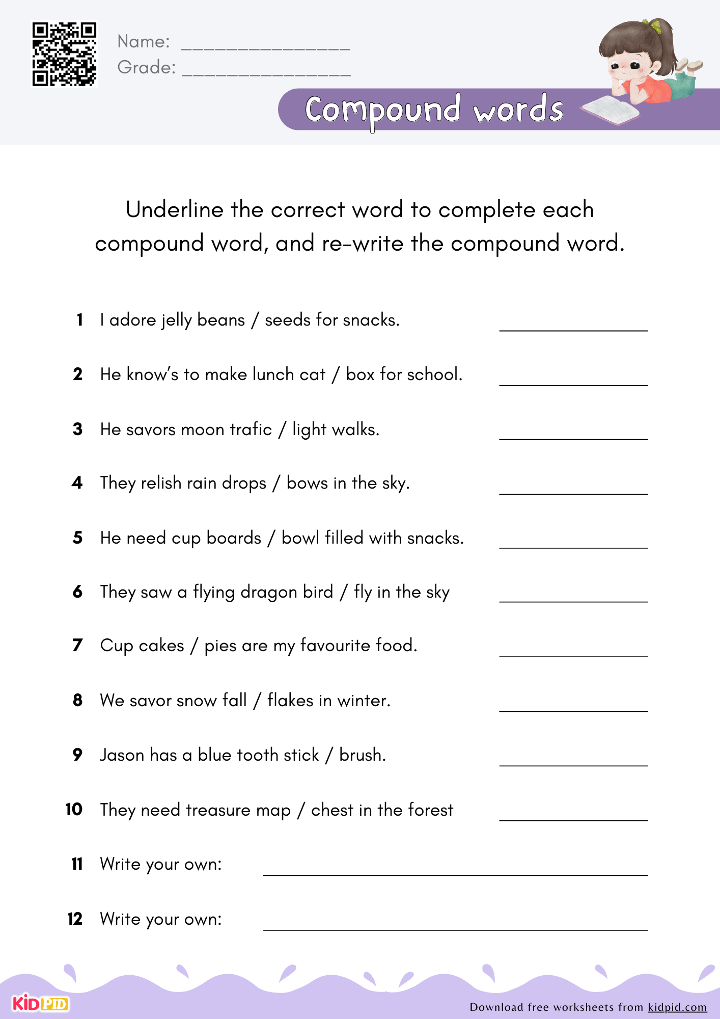 Underline & Write Compound Word Worksheets For Grade 4 - Kidpid
