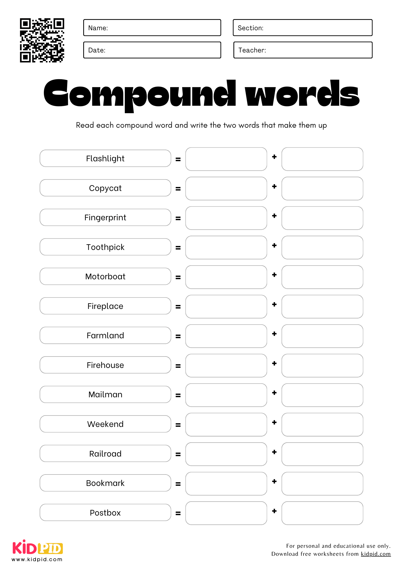 Read & Write The Two Compound Words Worksheets For Grade 2 - Kidpid