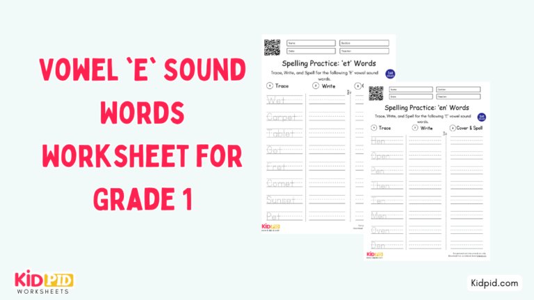 Vowel 'E' Sound Words Worksheet for Grade 1 - Kidpid