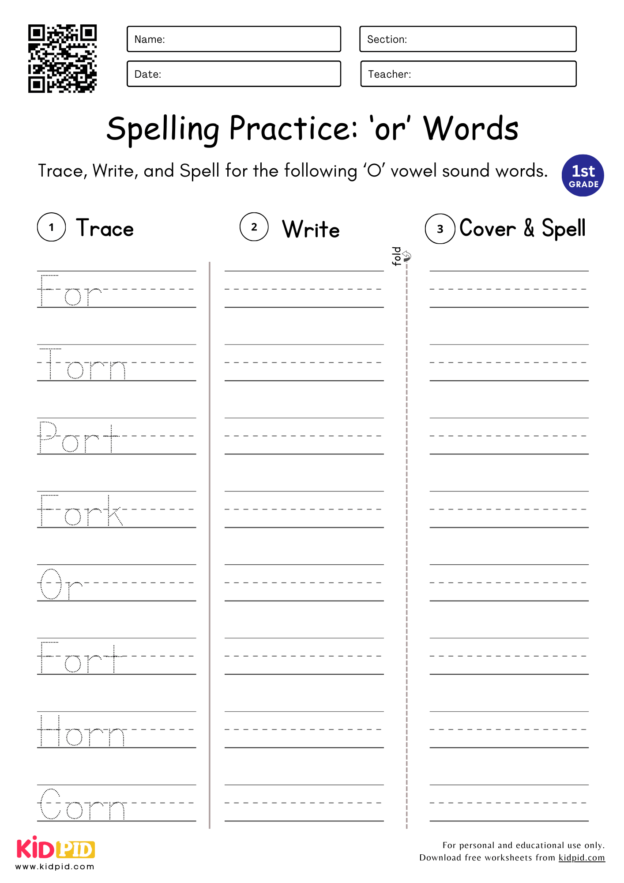Vowel 'O' Sound Words Worksheet for Grade 1 - Kidpid