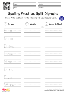 Vowel Split Digraphs Worksheet for Grade 1 - Kidpid