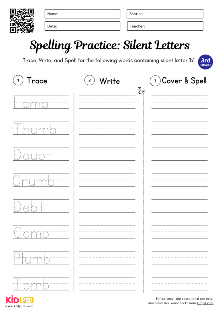 Words Containing Silent Letters Worksheet for Grade 3 - Kidpid