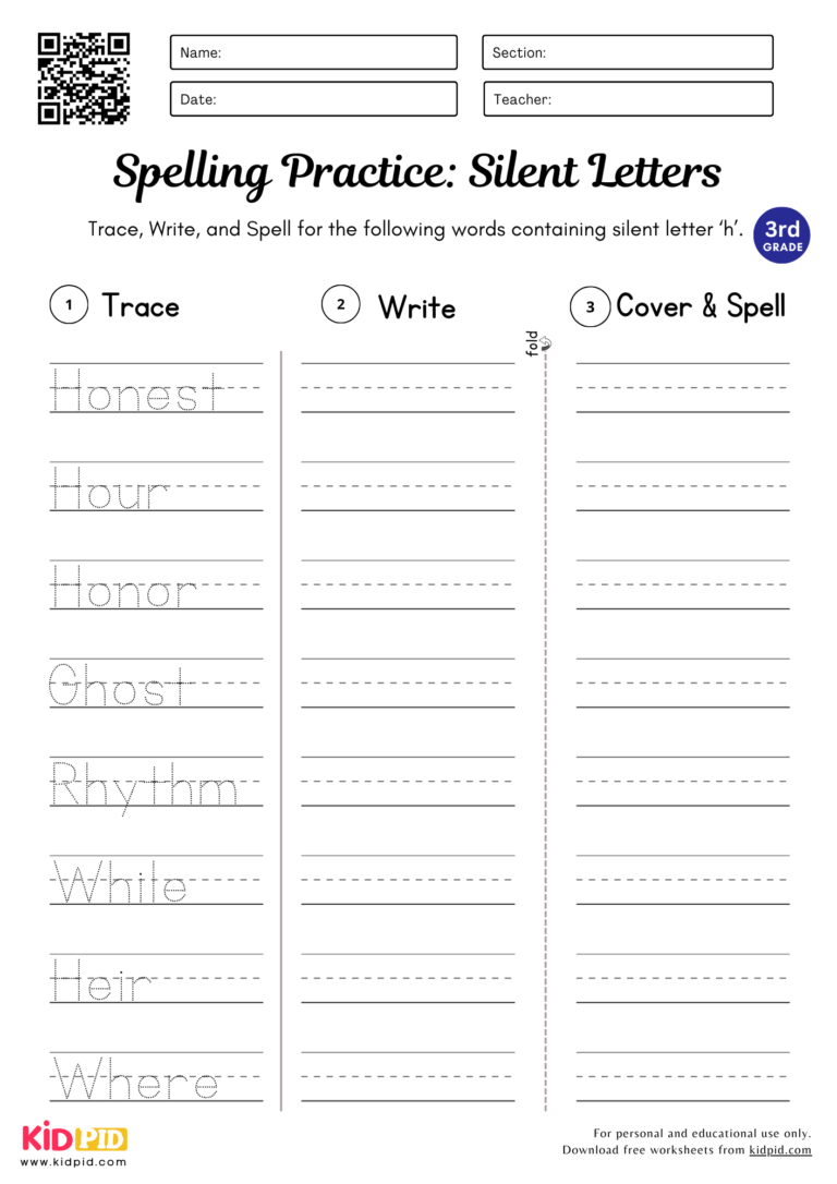 Words Containing Silent Letters Worksheet for Grade 3 - Kidpid
