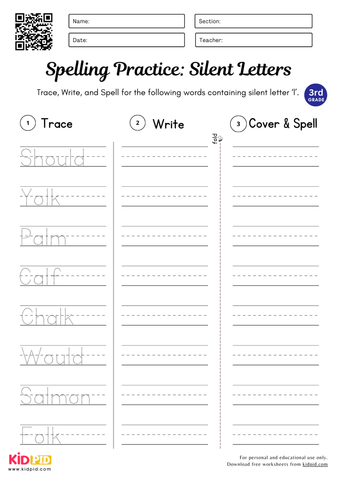 Words Containing Silent Letters Worksheet for Grade 3 - Kidpid