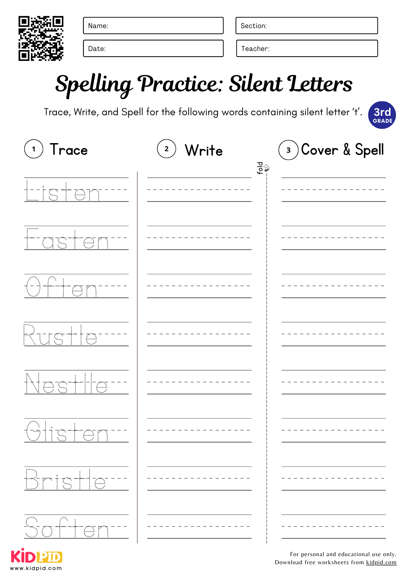 Words Containing Silent Letters Worksheet for Grade 3 - Kidpid