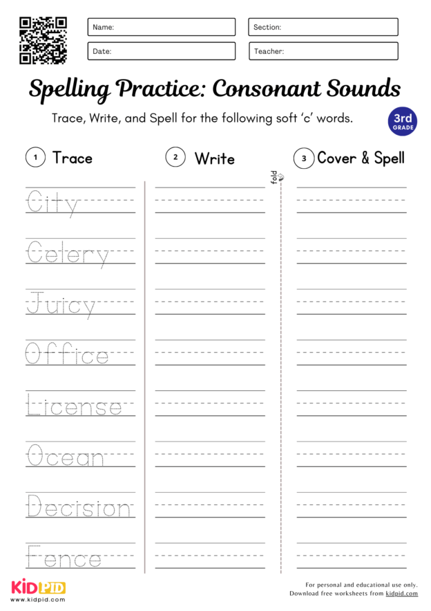 Words with Soft Consonants Worksheet for Grade 3 - Kidpid