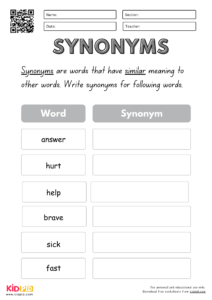 Write Synonyms Worksheet For Grade 4 - Kidpid