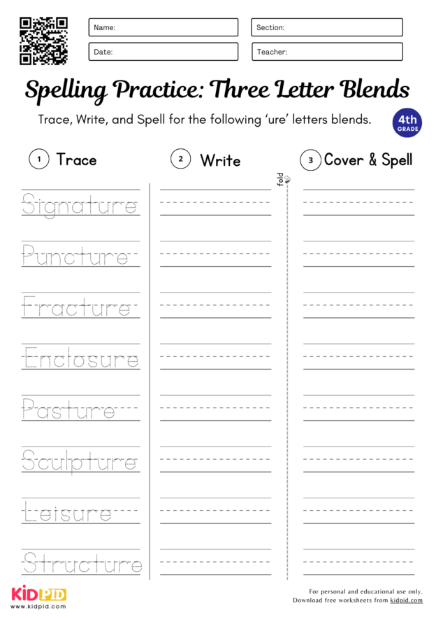 Three Letter Blend Words Worksheet For Grade 4 - Kidpid