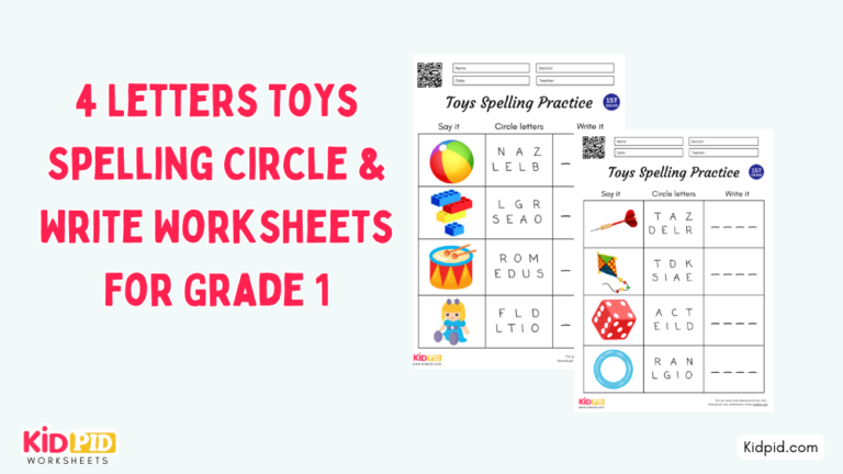 4 Letters Toys Spelling Circle & Write Worksheet for Grade 1 - Kidpid
