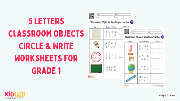 5 Letters Classroom Objects Circle & Write Worksheet for Grade 1 - Kidpid