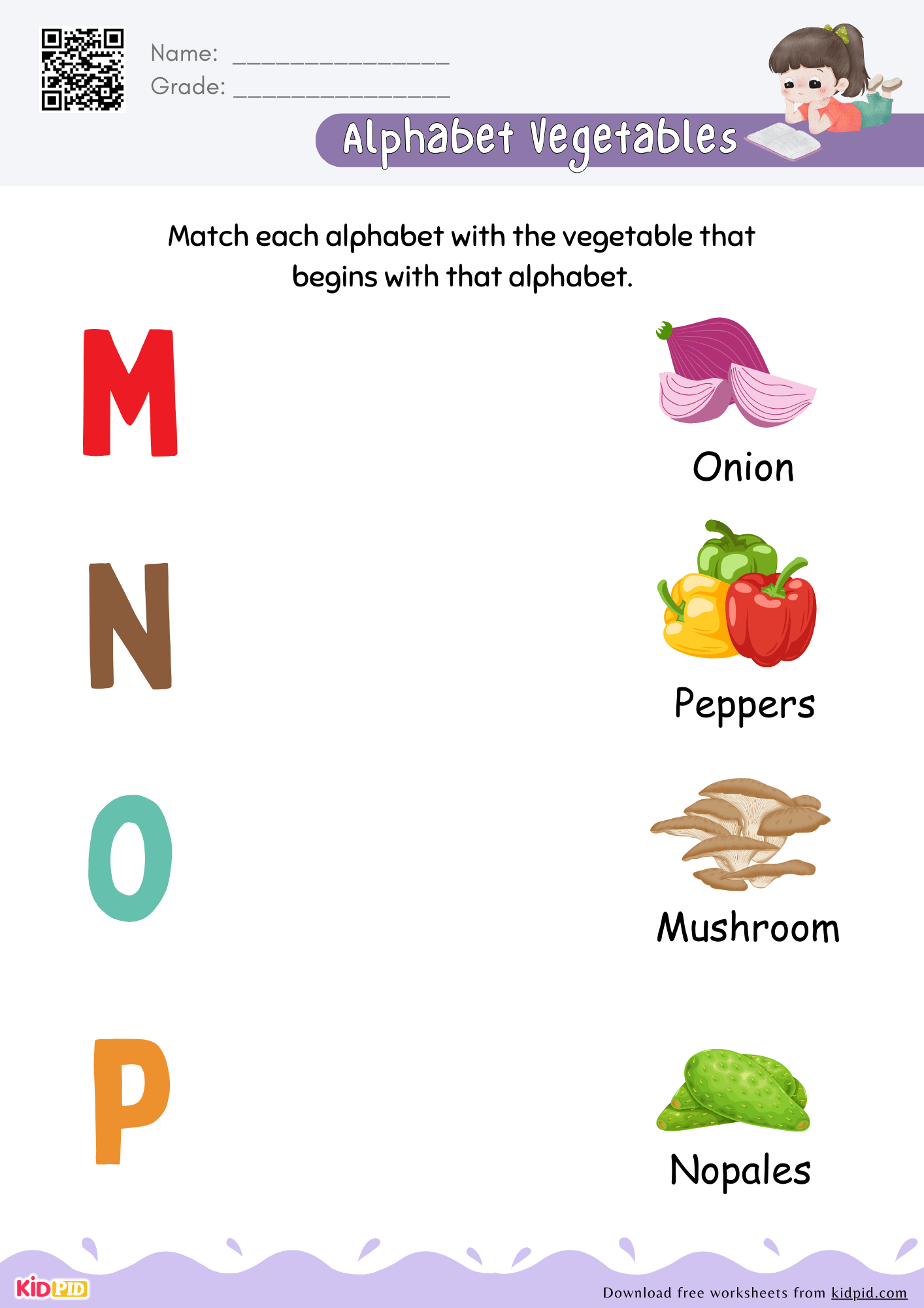 Alphabet Vegetables Matching Worksheet For Preschool - Kidpid