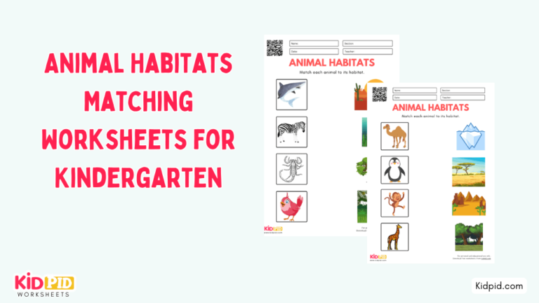 Animal Habitats Matching Worksheet for Kindergarten - Kidpid