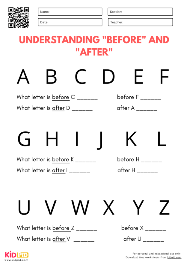 Before and After Position Worksheet for Kindergarten - Kidpid