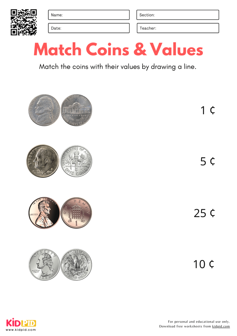 Coin Identification Practice Worksheet for Kindergarten - Kidpid