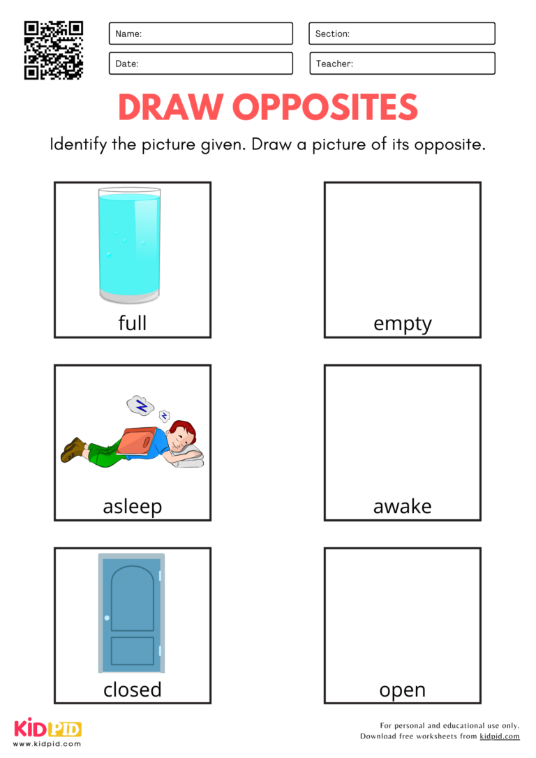 Draw the Opposite Picture Worksheet for Kindergarten - Kidpid