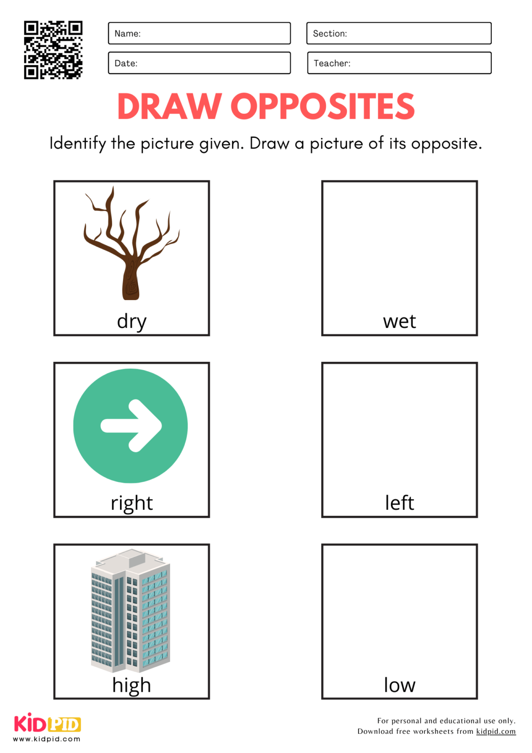 Draw the Opposite Picture Worksheet for Kindergarten - Kidpid