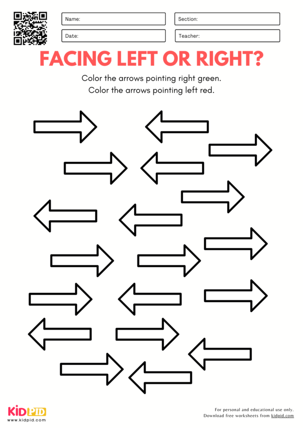 Facing Left or Right Position Worksheet for Kindergarten - Kidpid