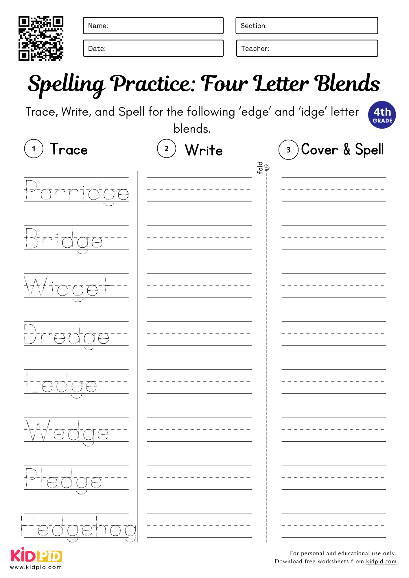 Four Letter Blends Worksheet for Grade 4 - Kidpid