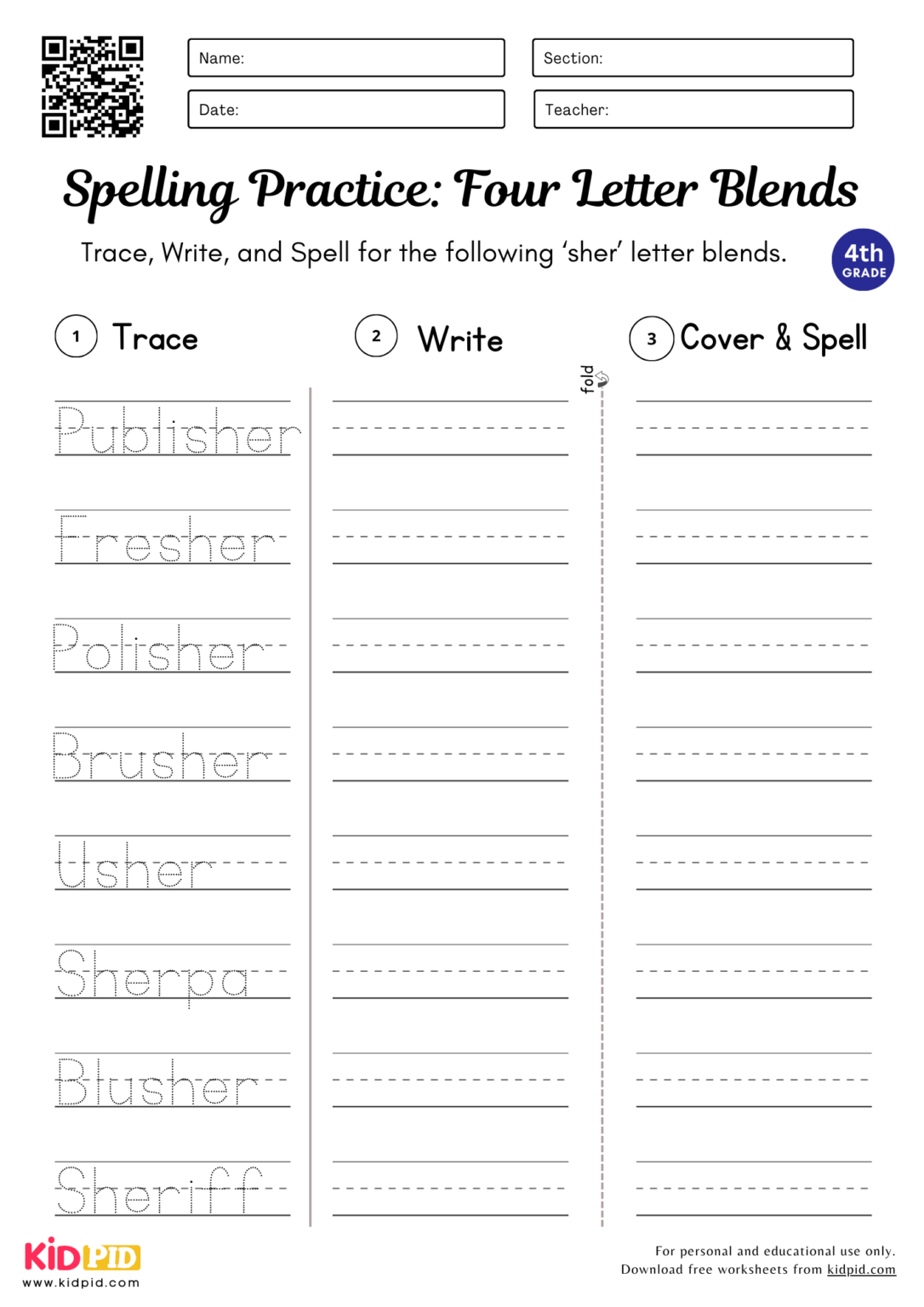 Four Letter Blends Worksheet for Grade 4 - Kidpid