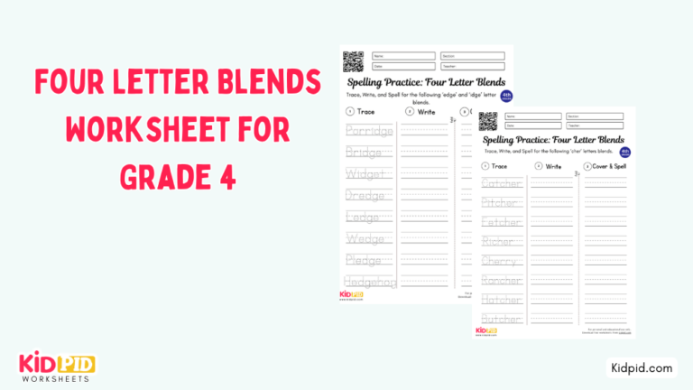 Four Letter Blends Worksheet for Grade 4 - Kidpid