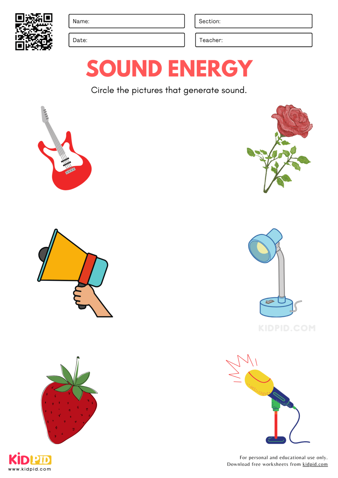 Heat, Light & Sound Energy Sources Worksheet for Kindergarten - Kidpid