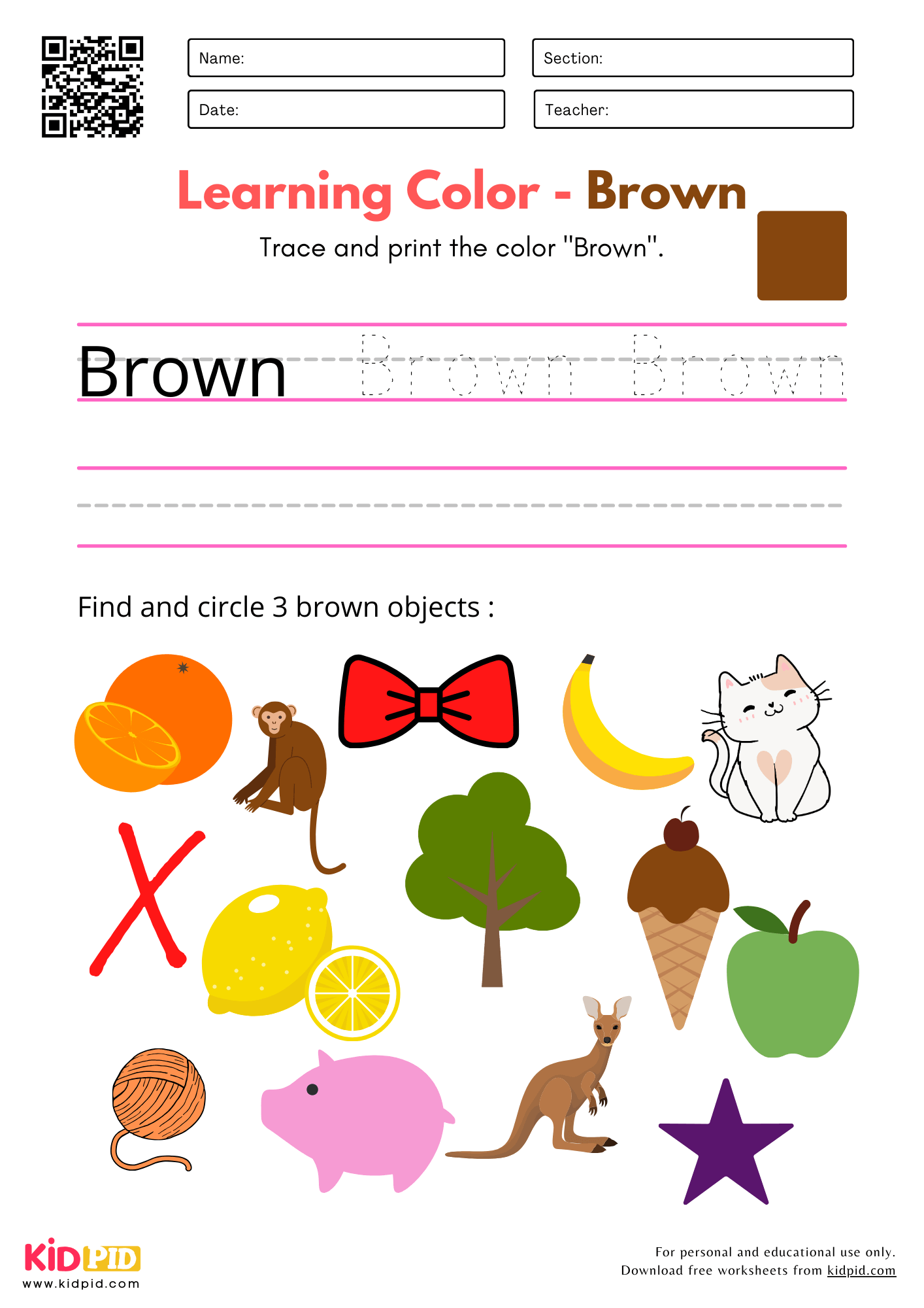 Identify Colors & Tracing Worksheet for Kindergarten - Kidpid