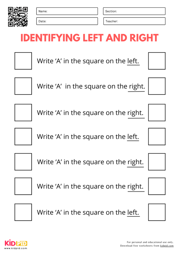 Left or Right Position Worksheet for Kindergarten - Kidpid