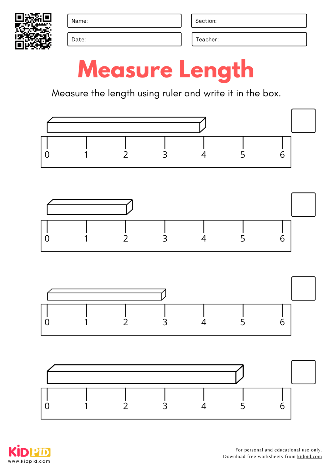 Length and Height Measurement Worksheet for Kindergarten - Kidpid