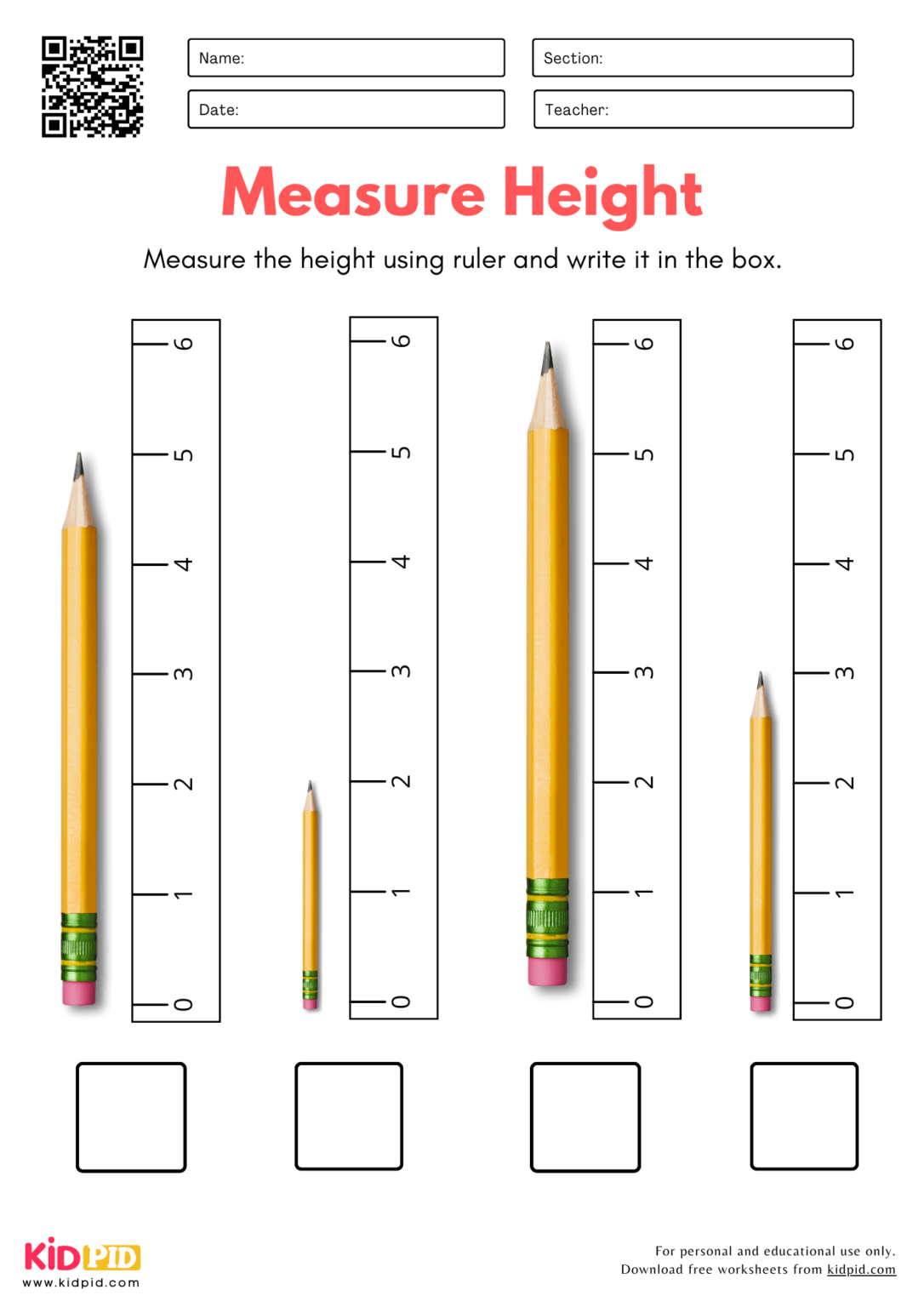 Length and Height Measurement Worksheet for Kindergarten - Kidpid