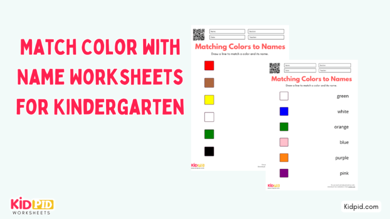 Match Color with Name Worksheet for Kindergarten - Kidpid