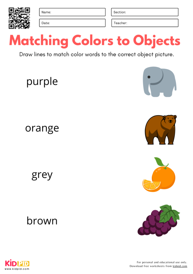 Match Color With Object Worksheet For Kindergarten - Kidpid
