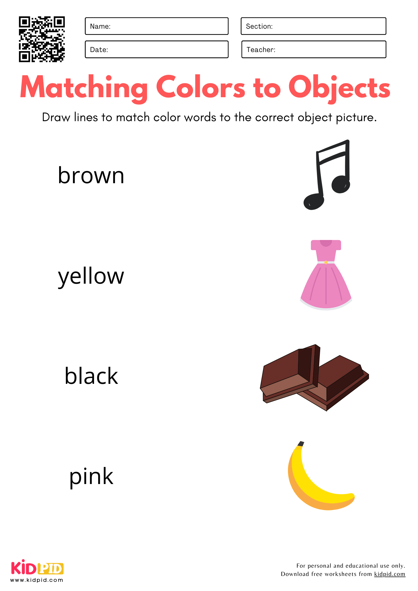 Match Color With Object Worksheet For Kindergarten - Kidpid