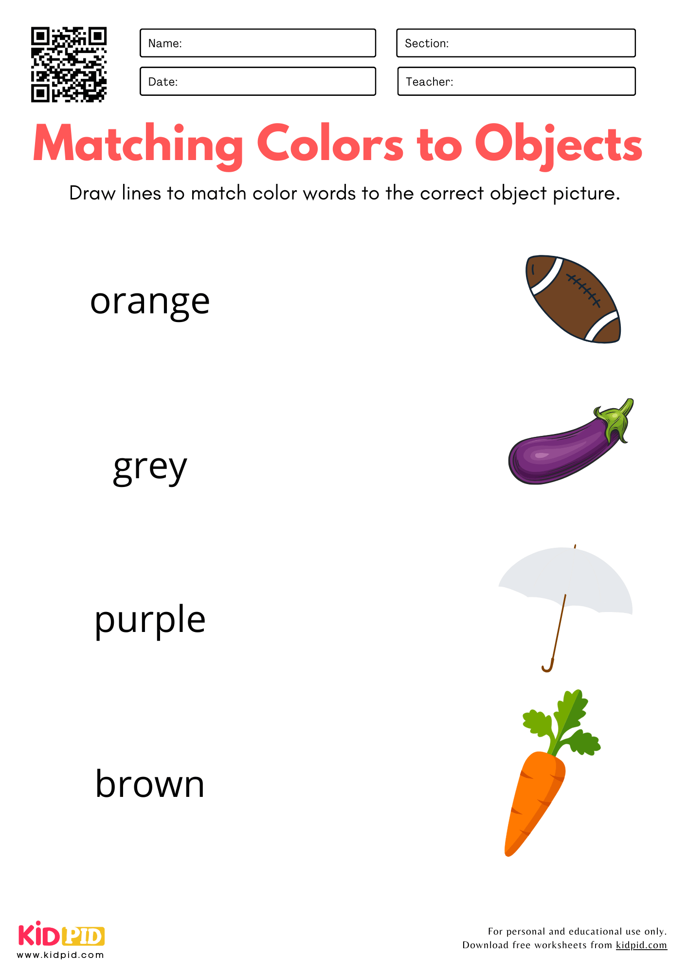 Match Color With Object Worksheet For Kindergarten - Kidpid