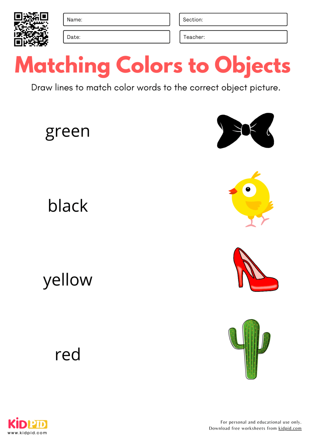 Match Color With Object Worksheet For Kindergarten - Kidpid