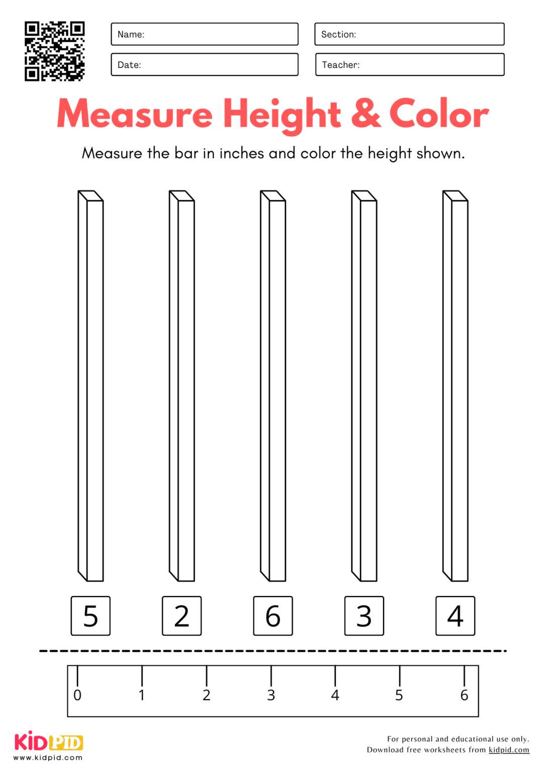 Measure & Color Worksheet for Kindergarten - Kidpid