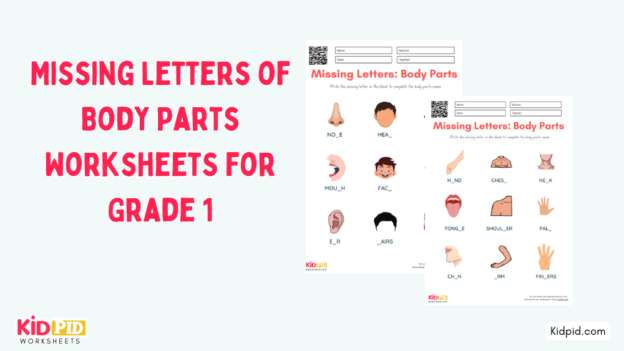 Missing Letters of Body Parts Worksheet for Grade 1 - Kidpid