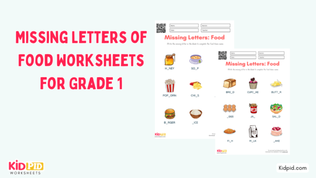 Missing Letters of Food Worksheet for Grade 1 - Kidpid