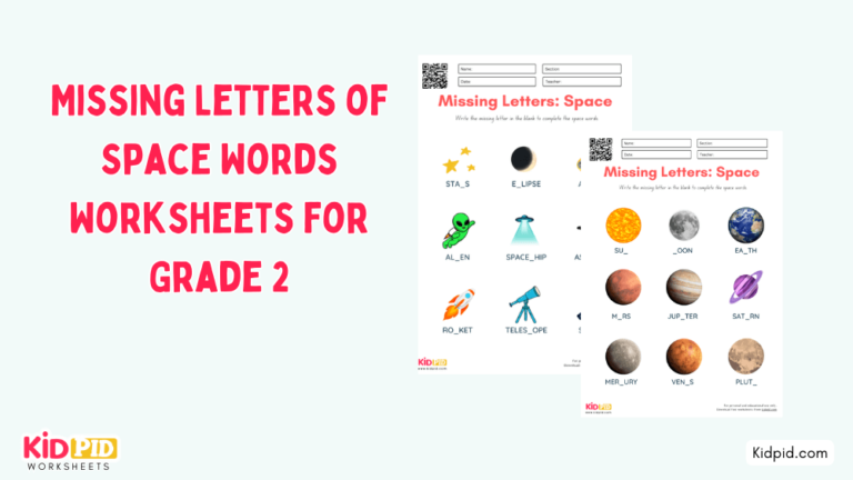 Missing Letters of Space Words Worksheet for Grade 2 - Kidpid