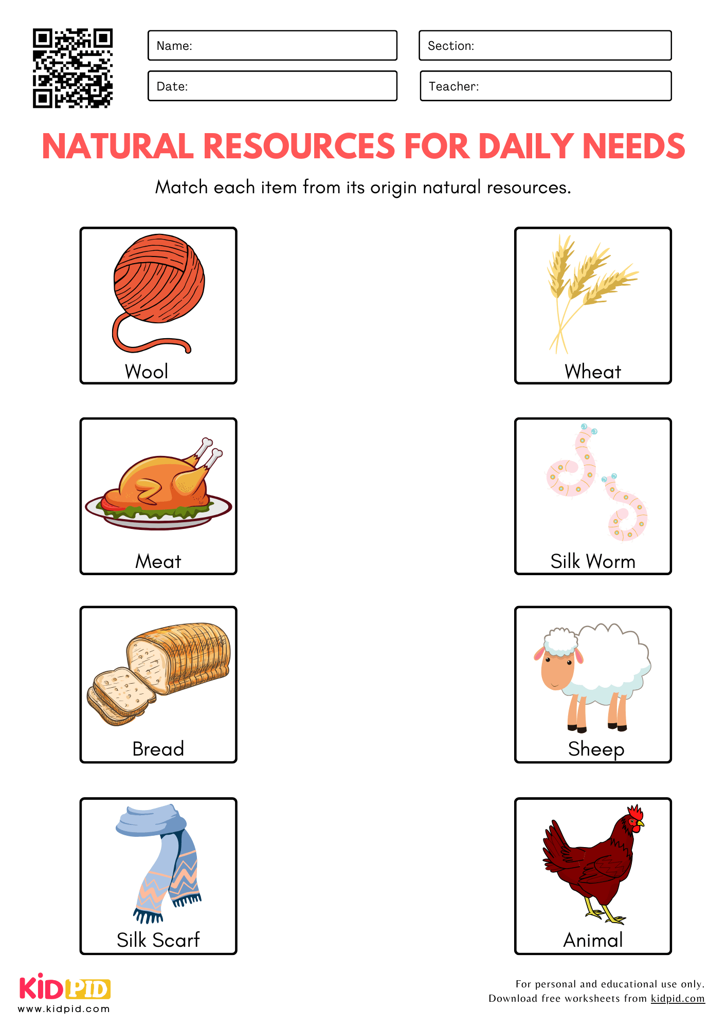 Natural Resources for Daily Needs Worksheet for Kindergarten - Kidpid