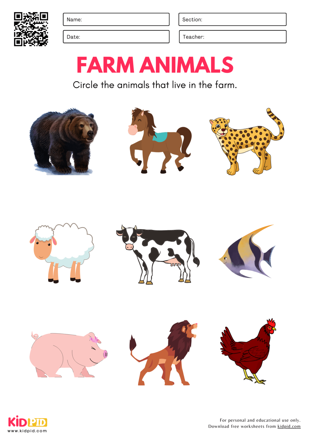 Ocean, Forest and Farm Animal Habitats Worksheet for Kindergarten - Kidpid