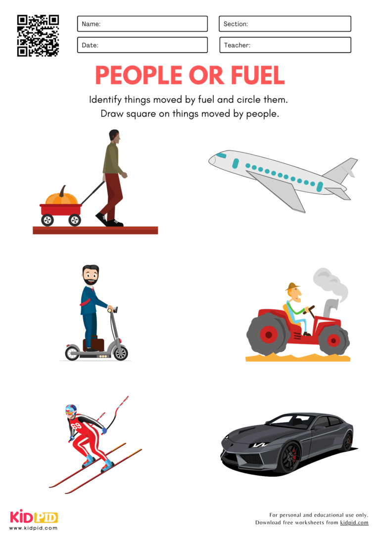 People or Fuel Operating Things Identification Worksheet for ...