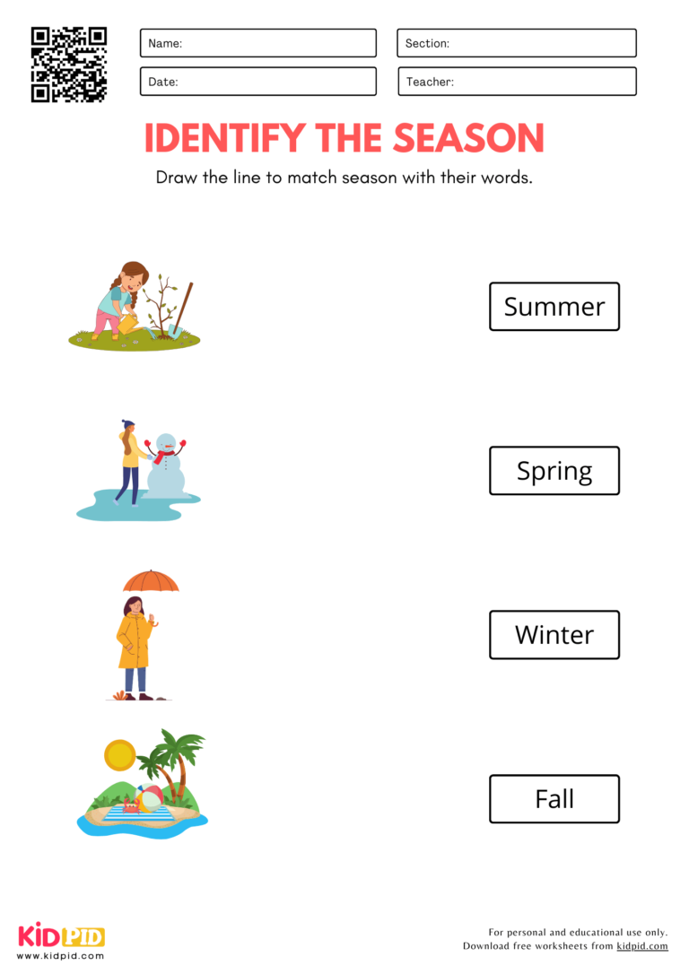 Season Identification Practice Worksheet for Kindergarten - Kidpid
