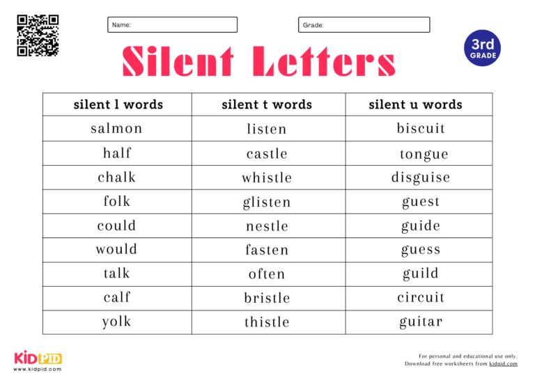 Silent Letters Spelling List Worksheet For Grade 3 - Kidpid