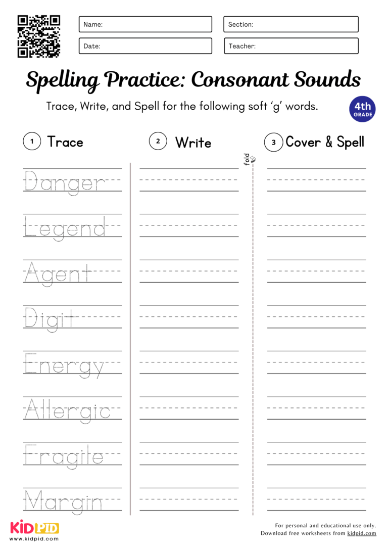 Soft Consonants in Words Worksheet For Grade 4 - Kidpid