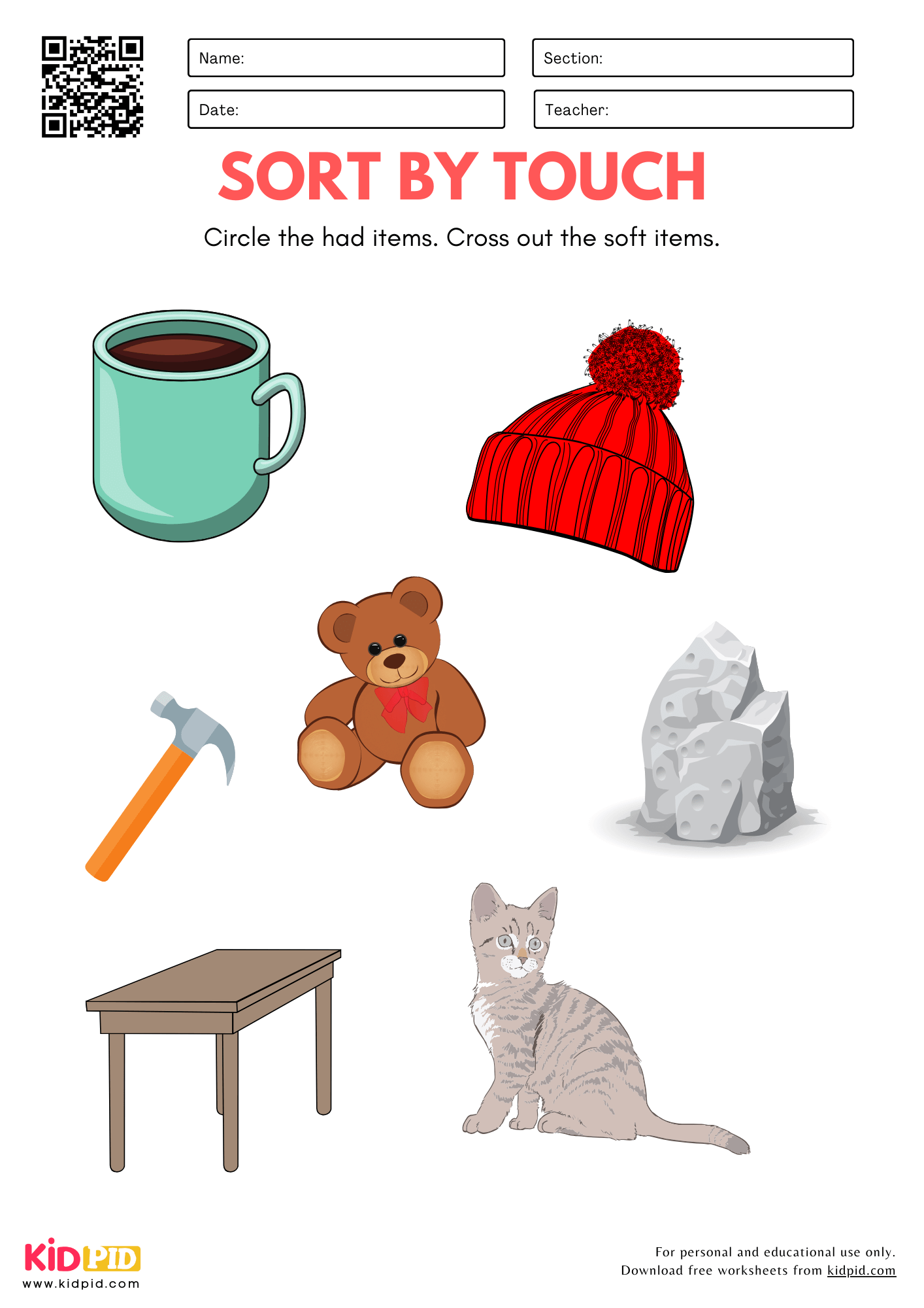 Sort by Property Worksheet for Kindergarten - Kidpid