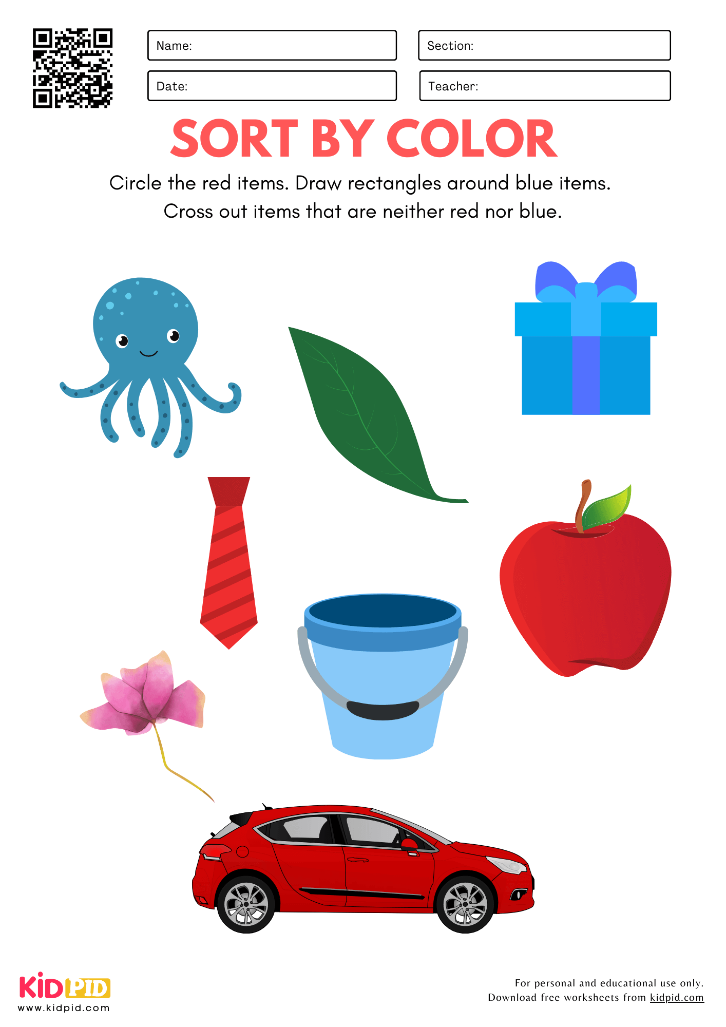 Sort by Property Worksheet for Kindergarten - Kidpid